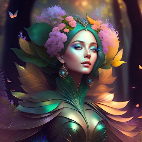 Premium Ai Image Beautiful Dryad Goddess In Forest Forest Nymph Fairy