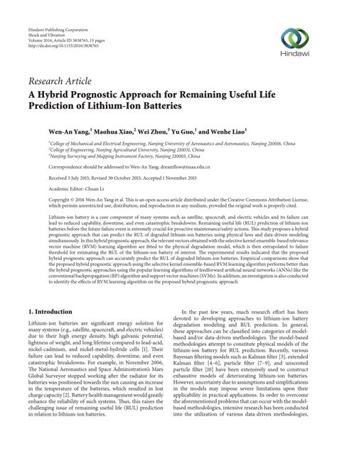 Pdf A Hybrid Prognostic Approach For Remaining Useful Life Prediction Of Lithium Ion Batteries