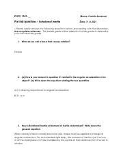 NEW Rotational Inertia PreLab Pdf PHYS Name Camila Sandoval Pre Lab Questions