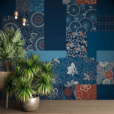 Blue Pattern Patchwork Wallpaper For Living Room Magic Decor