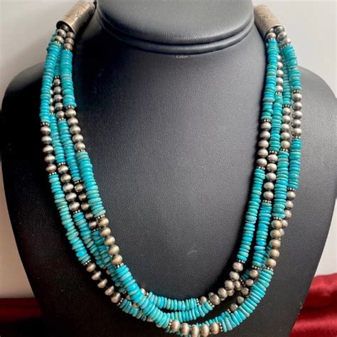 Jewelry Sterling Silver Multi Strand Turquoise With Pearls Necklace