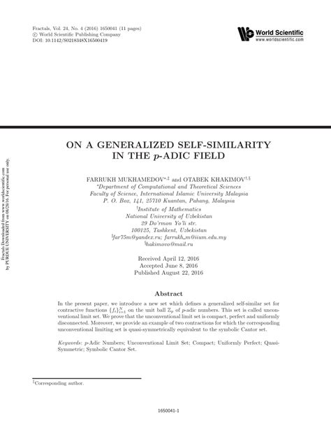Pdf On A Generalized Self Similarity In The P Adic Field