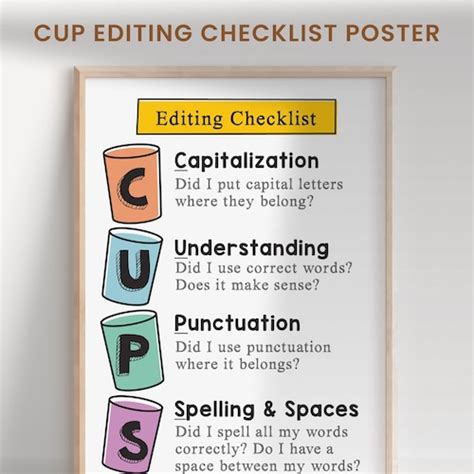 Cups Editing Writing Strategy Checklist Poster English Etsy Canada