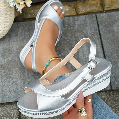 Emma Stylish Platform Wedge Silver Sandals