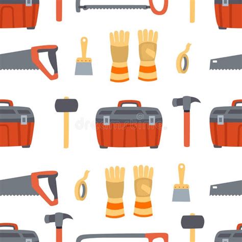 Seamless Patterns With Construction Tools Like Hammers Saws Gloves