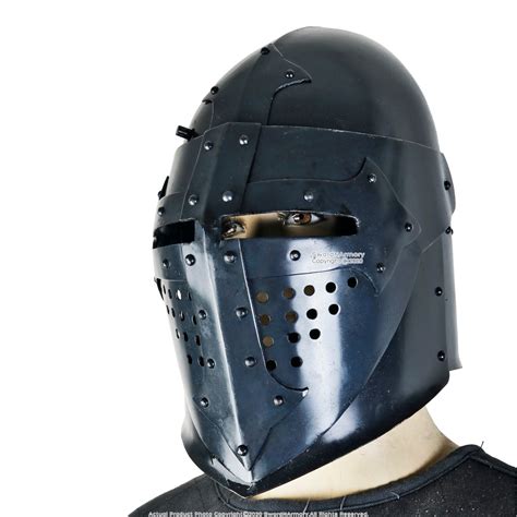 Functional Battle Ready 16g Medieval Black Knight Bassinet Helmet Larp