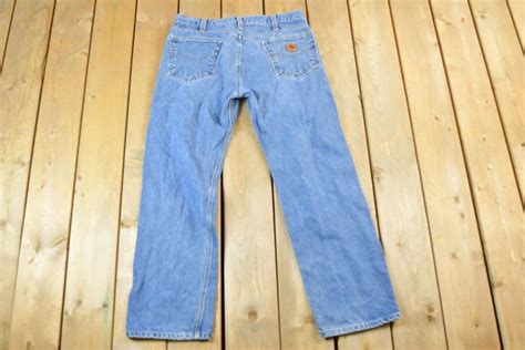 Vintage 1990s Carhartt Denim Work Jeans Size 34 X 30 90s Carpenter