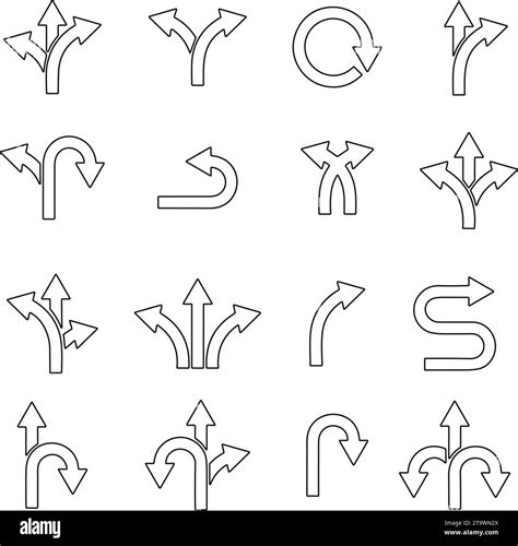Road Traffic Direction Arrows Line Set You Turn Left Right Two Way Three Way Transportation