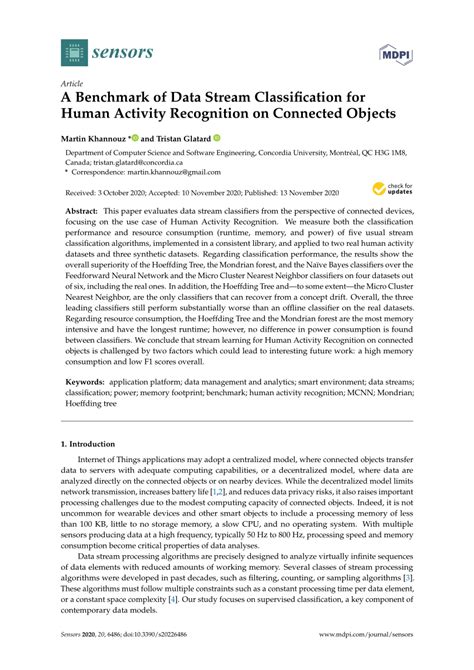 pdf a benchmark of data stream classification for human activity recognition on connected objects