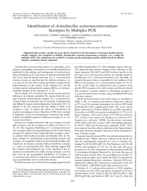 Pdf Identification Of Actinobacillus Actinomycetemcomitans Serotypes