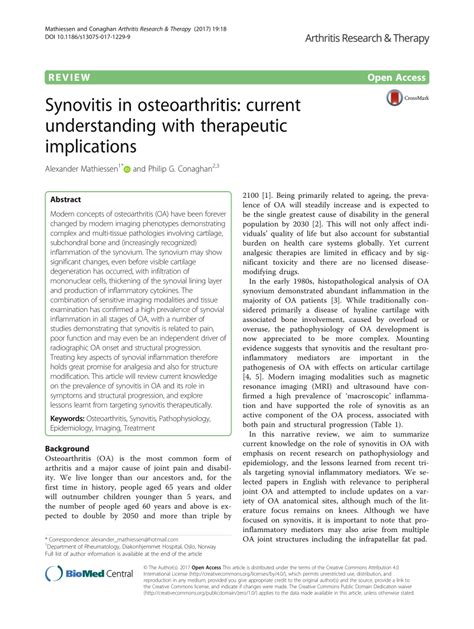 Pdf Synovitis In Osteoarthritis Current Understanding With