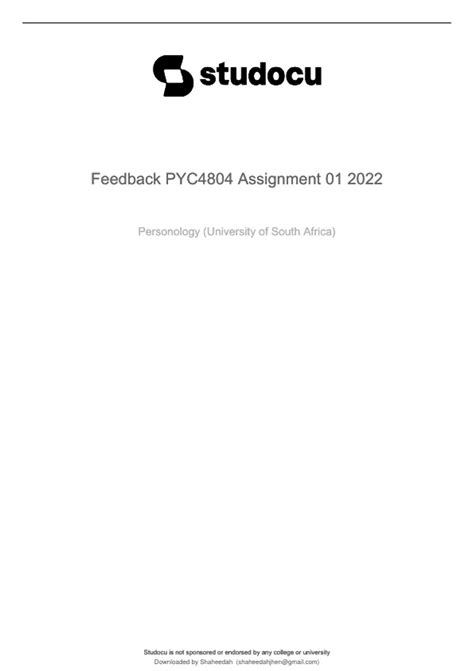 Summary Pyc4804 Assignment 1 Feedback Pyc4804 Personology
