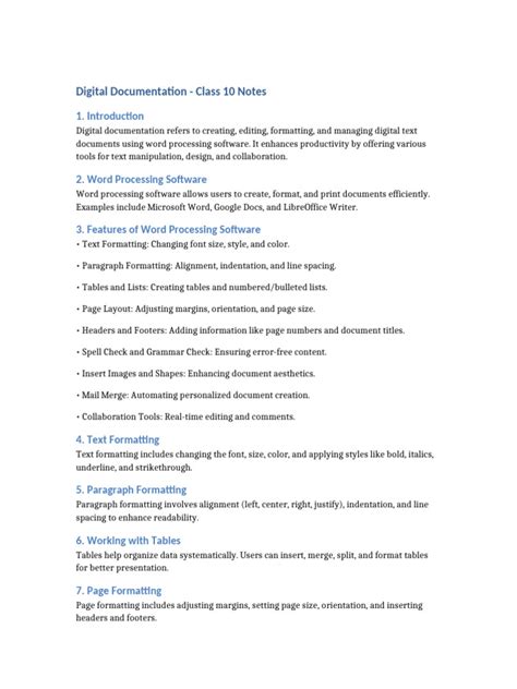 Digital Documentation Class 10 Notes Pdf