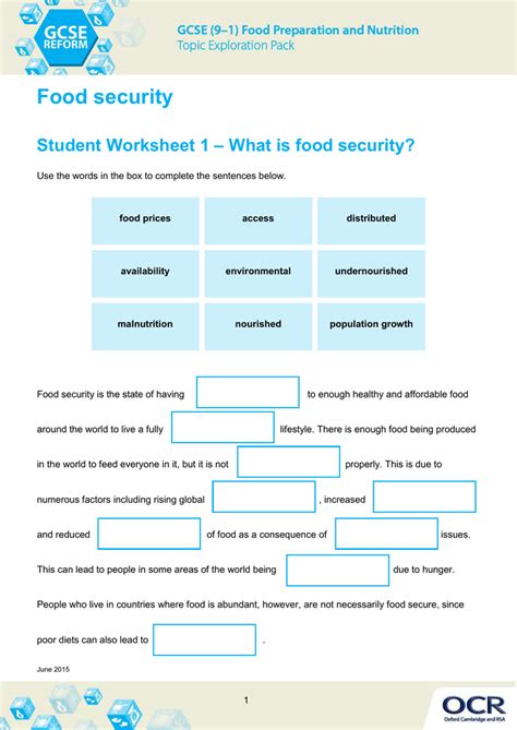 Food Security Topic Exploration Pack Learner Activity Doc 143kb