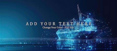 Wireframe Container Ship On Blue Water Premium Ai Generated Psd