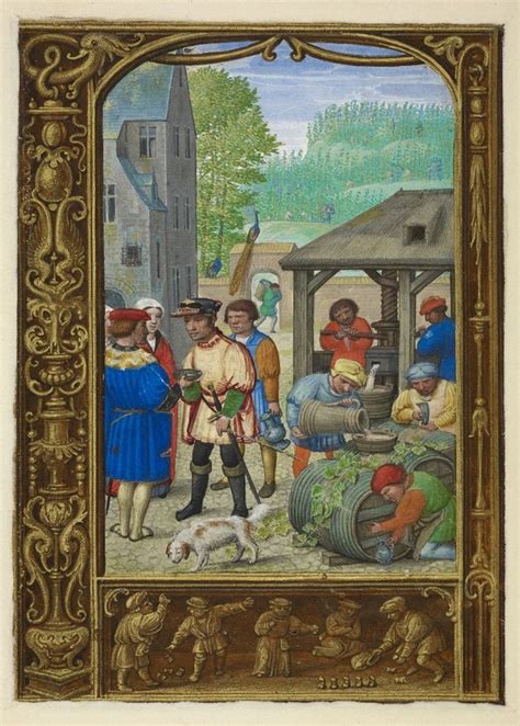 Calendar Page For October With A Miniature Of Wine Making From The