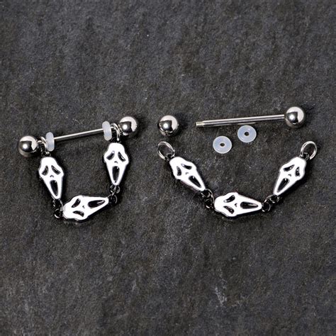 14 Gauge 916 Scary Screaming Ghost Halloween Dangle Nipple Ring Set