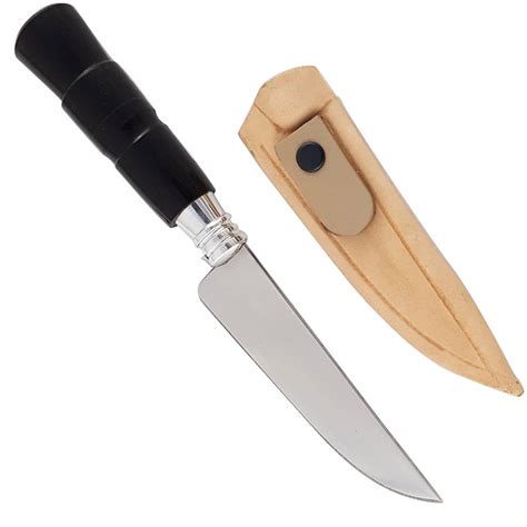 Faca Pequena 4 Inox Cabo Torneado De Chifre Bainha Couro