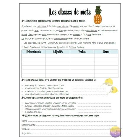 Fiche Les Classes De Mots