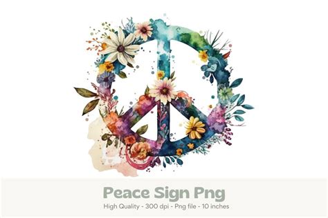 Watercolor Peace Sign Png Groovy Sublimation Daisy Png