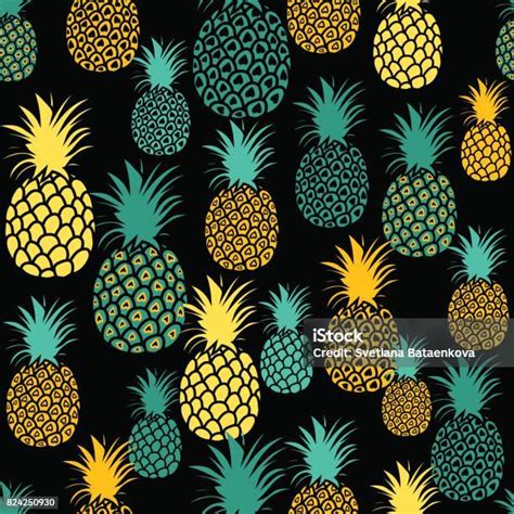 파인애플 배경입니다 귀여운 파인애플 완벽 한 패턴입니다 인쇄 전 열 대 여름입니다 가리기에 대한 스톡 벡터 아트 및 기타 이미지