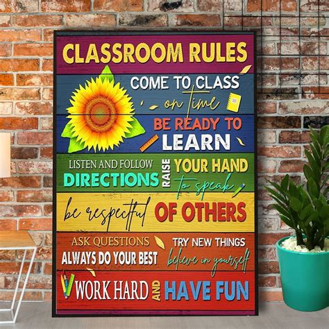 Teacher Classroom Rules Be Ready To Learn Sunflower Ruler Paper Poster