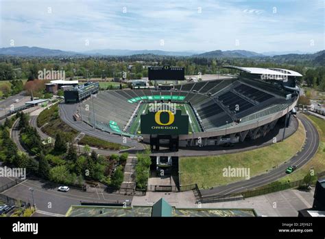 An Aerial View Of Autzen Stadium On The Campus Of The University Of