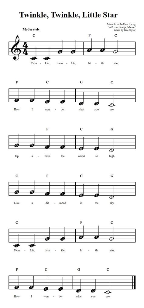 Twinkle Twinkle Little Star Beginner Treble Clef Sheet Music With