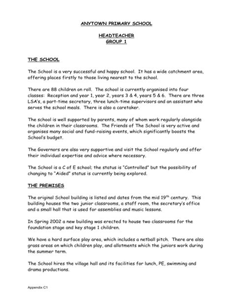 School Description Primary Doc Format 28kb