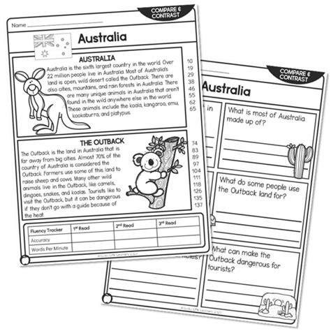 2nd Grade Nonfiction Compare And Contrast Reading Passage Australia