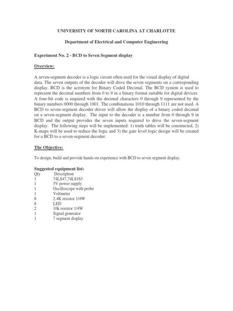 Bcd To Seven Segment Decoder Pdf Pdf Binary Coded Decimal Digital Electronics