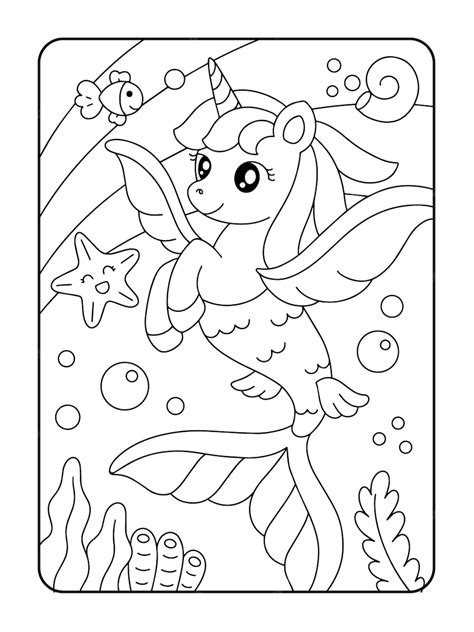 Mermaid Adorable Cute Unicorn Coloring Pages