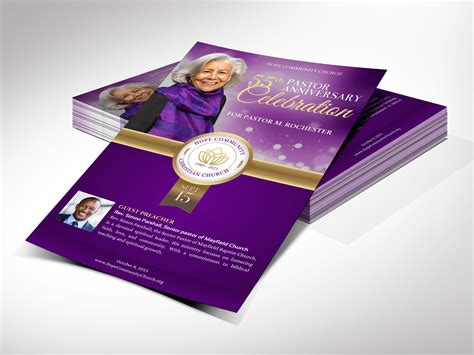 Pastor Anniversary Program Template Set For Canva Purple Gold Church