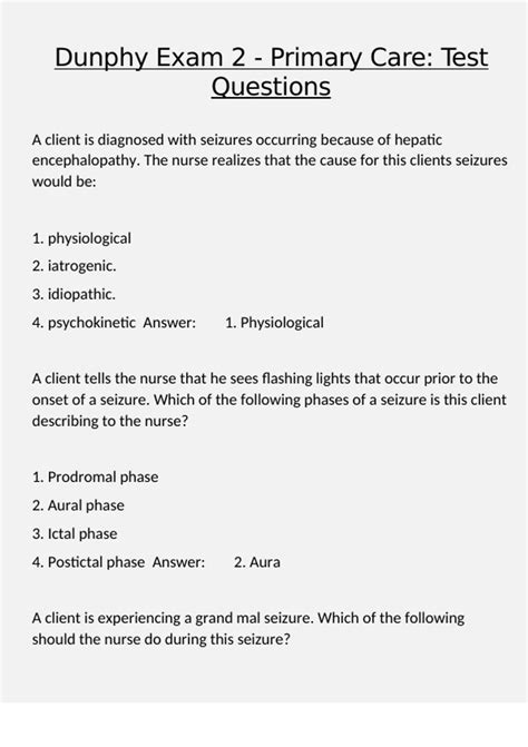 Dunphy Exam 2 Primary Care Test Questions 20242025 With 100 Correct