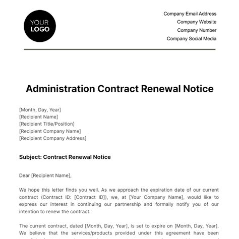 Free Administration Contract Renewal Notice Template To Edit Online