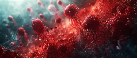 Stem Cell And Virus Bacteria In Blood Vessels In The Style Of Bokeh