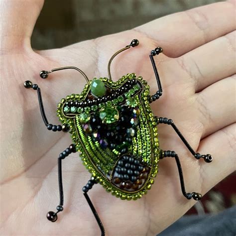 Green Shield Bug Bead Embroidery Kit Seed Bead Brooch Kit Diy Craft Kit Insect Beading Kit