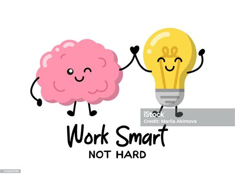 패치 배지 스티커 포스터를위한 인간의 두뇌와 램프 전구 아시아 일본 카와이 스타일의 귀여운 재미있는 만화 캐릭터 아이콘 똑똑한 일 하드 동기 부여와 창조적 인 인용문이