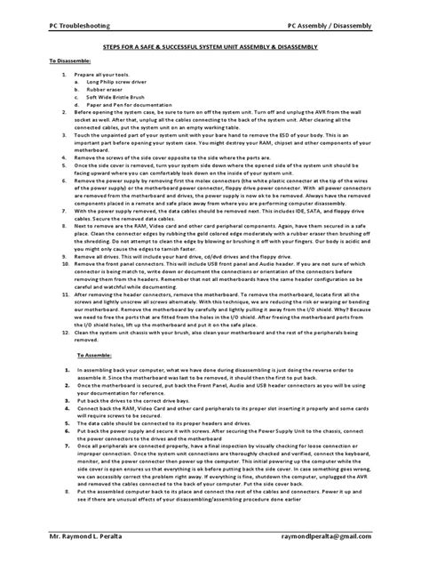 Steps In Assembling Disassembling Pc Pdf Electrical Connector