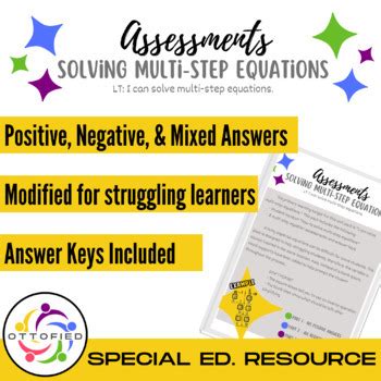 Modified Algebra Multi Step Equation Assessments X Both Sides For Special Ed
