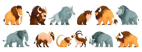 Premium Vector Set Of Isolated Primitive Animals Antediluvian Beasts