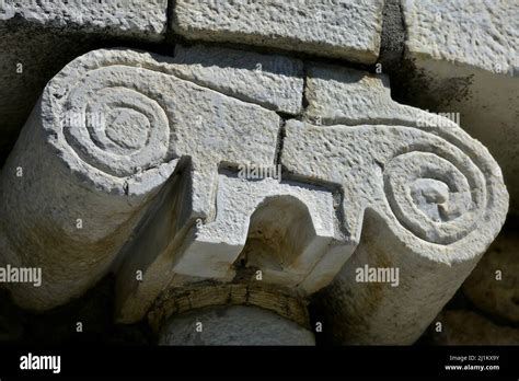 Ionic Order Limestone Column Detail Of The Temple Of Poseidon At The