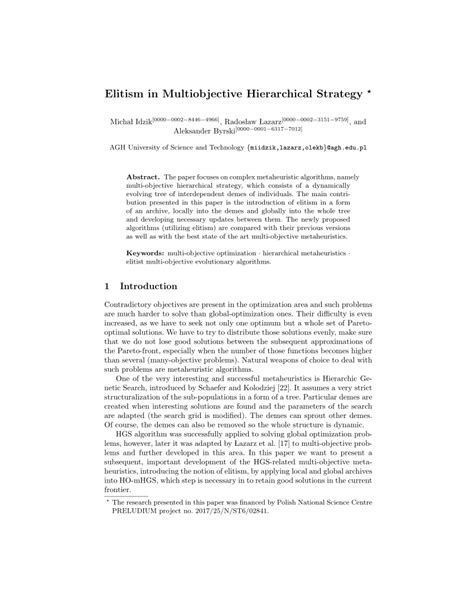 Pdf Elitism In Multiobjective Hierarchical Strategy
