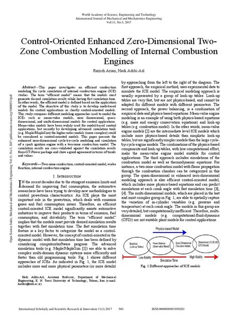 control oriented enhanced zero dimensional two zone combustion
