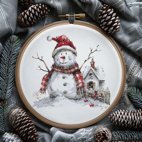 Snowman Cross Stitch Pattern Christmas Embroidery Pattern Winter