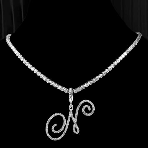 Cursive Letters Cubic Zirconia Chain Intial Name N Vicedeal