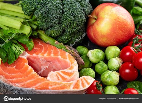 Healthy Food Flat Lay Selection Of Healthy Eating Fish Vegetables