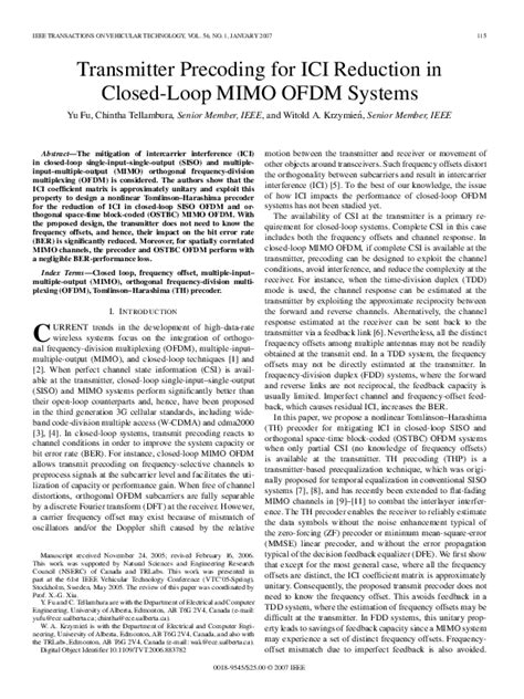 Pdf Transmitter Precoding For Ici Reduction In Closed Loop Mimo Ofdm Systems