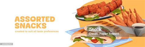 스낵 식사 식사와 함께 아시아 카페 광고 배너의 디자인 중국 요리 프로모션의 패스트 푸드 레스토랑 템플릿 새우 튀김 케밥을 곁들인 음식 구성 플랫 벡터 일러스트 레이 션 0