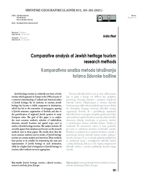 Pdf Comparative Analysis Of Jewish Heritage Tourism Research Methods